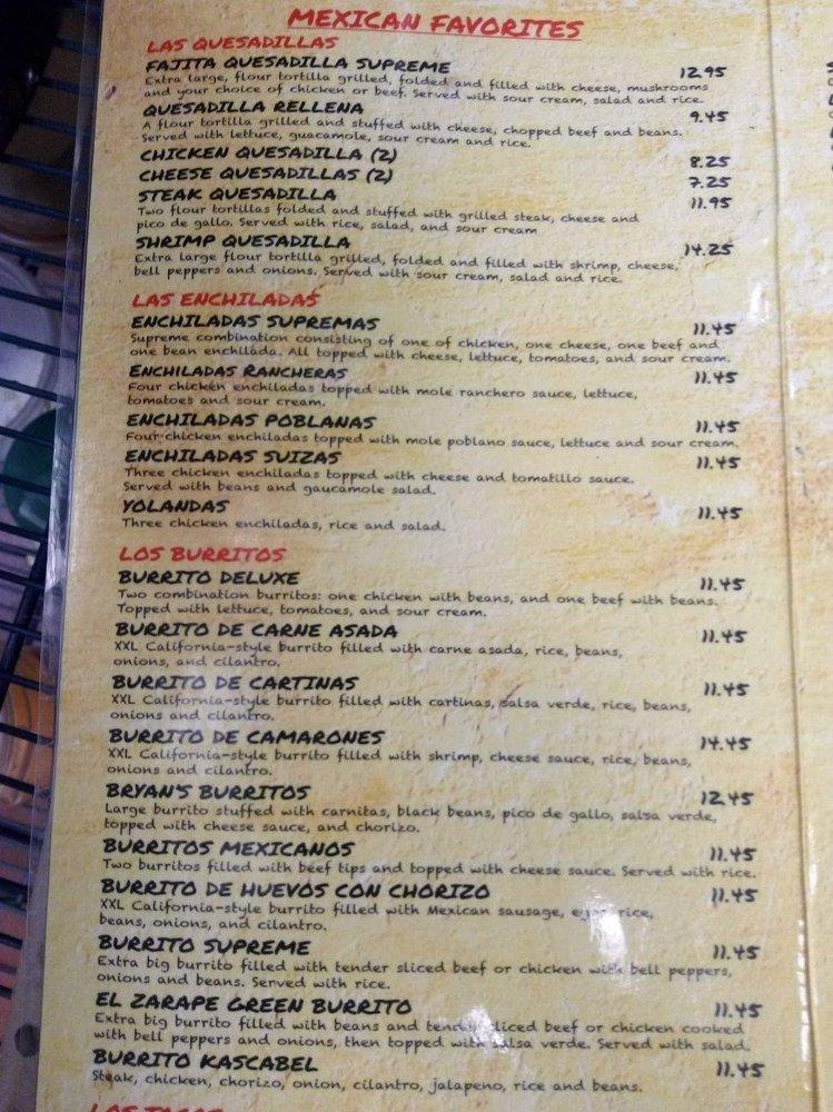 Menu at El Zarape pub & bar, Emerald Isle