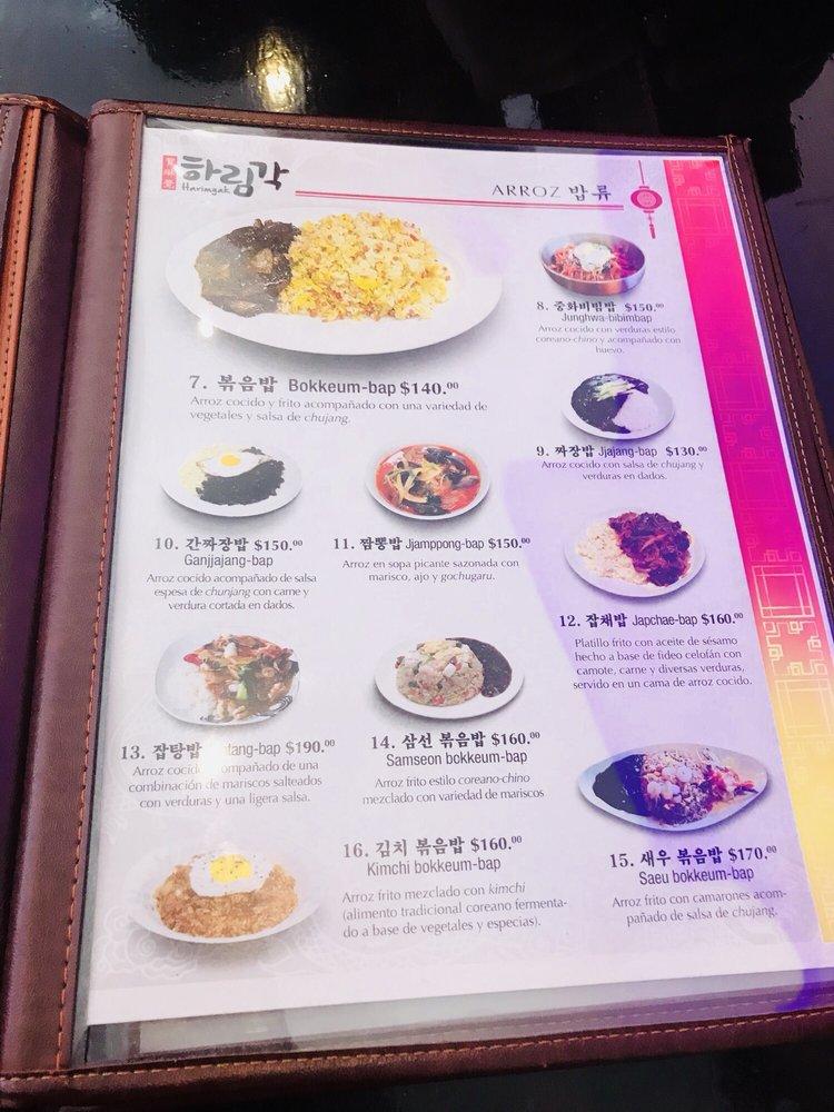 Menu at Harimgak restaurant, Mexico City