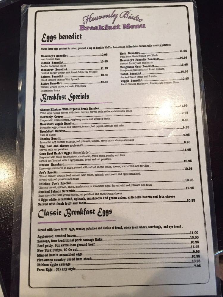 Menu at Heavenly Bistro cafe, Walnut Creek