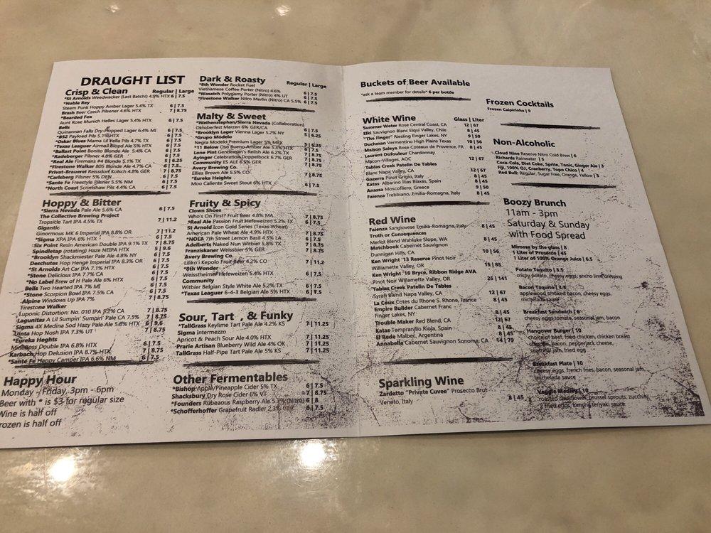 Menu at Pitch 25 pub & bar, Houston, Walker St
