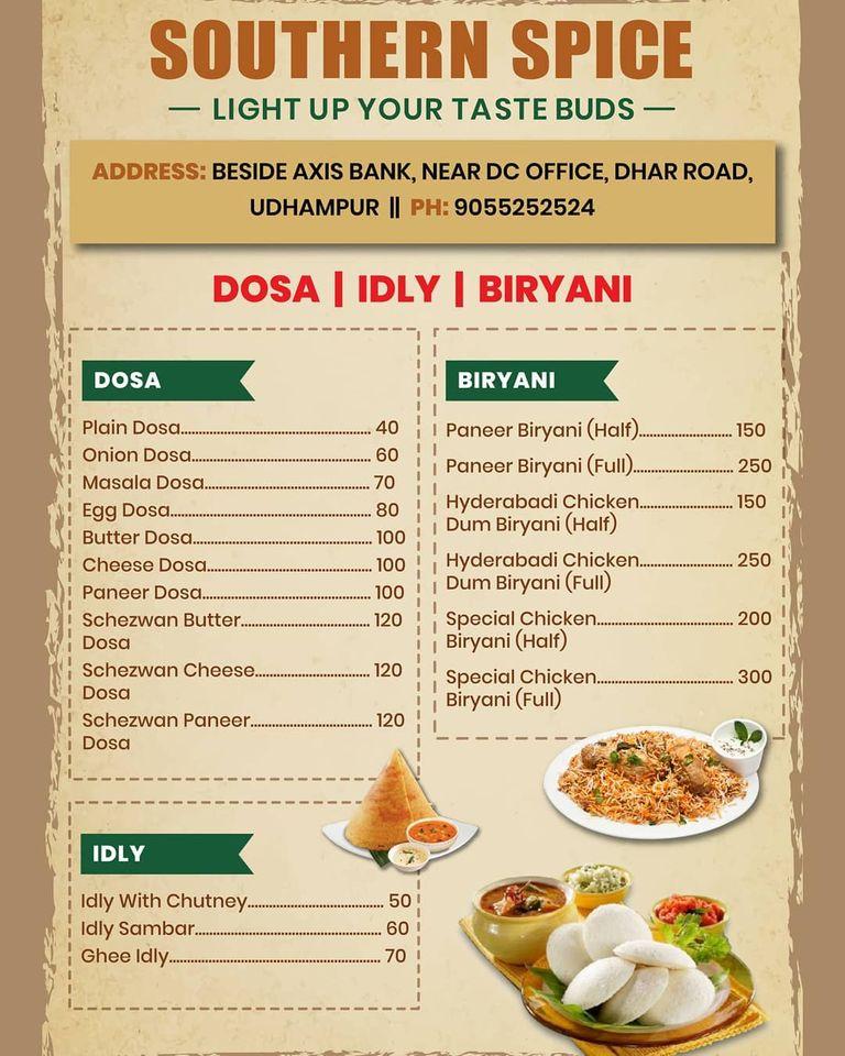 Menu at Southern Spice - Best Dosa, Best Pavbhaji, Best Restaurant ...