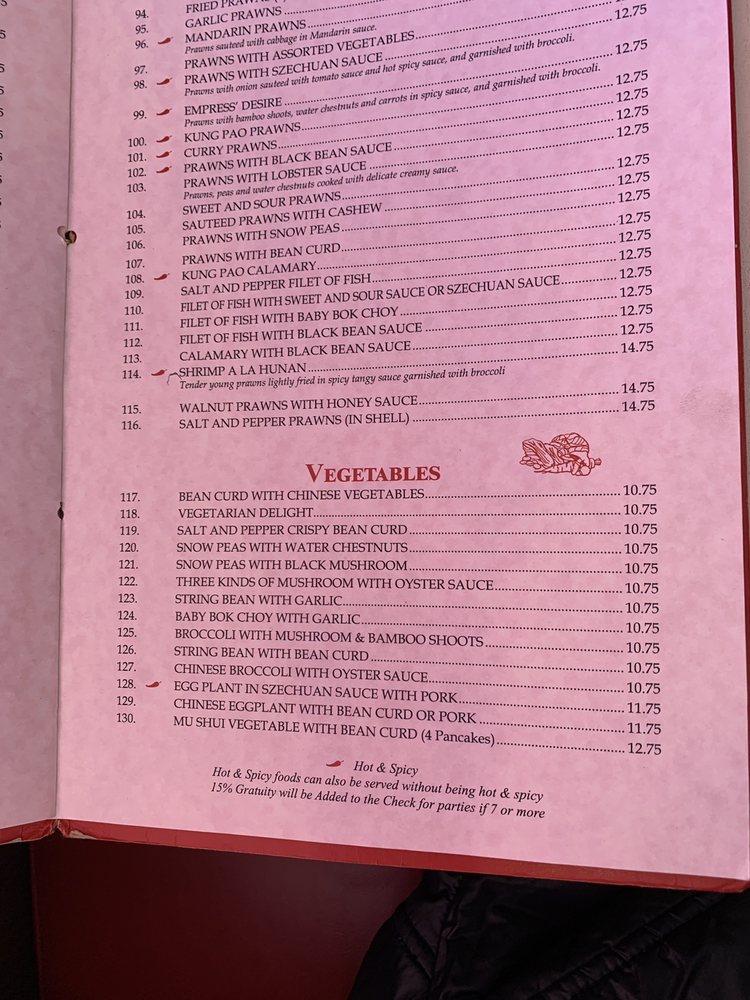 Menu at Szechuan Chinese Cuisine restaurant, Vallejo