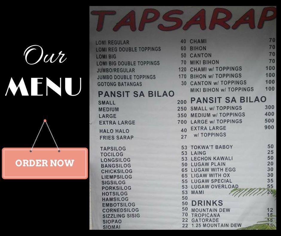 Menu at Tapsarap Foodhouse restaurant, Santa Rosa