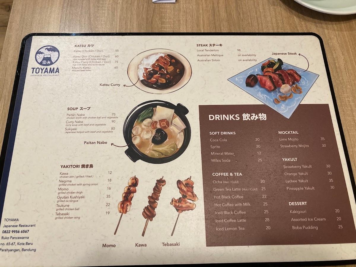 Menu at Toyama - Japanese Restaurant, Padalarang