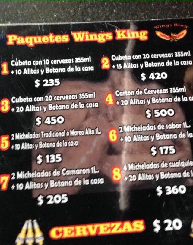 Menu at Wings King pub & bar, Guadalajara