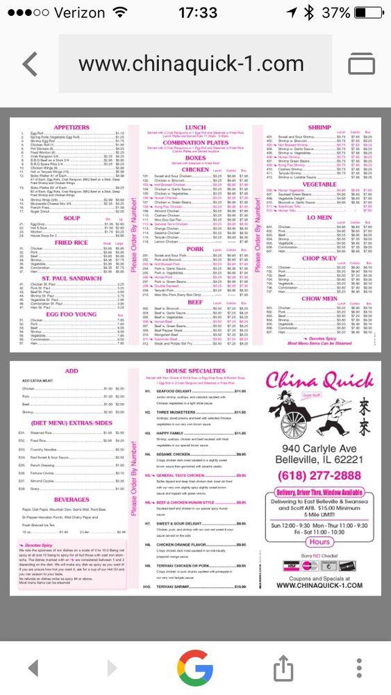 Menu at China Quick - Chinese and Filipino Food Restaurant, Belleville ...