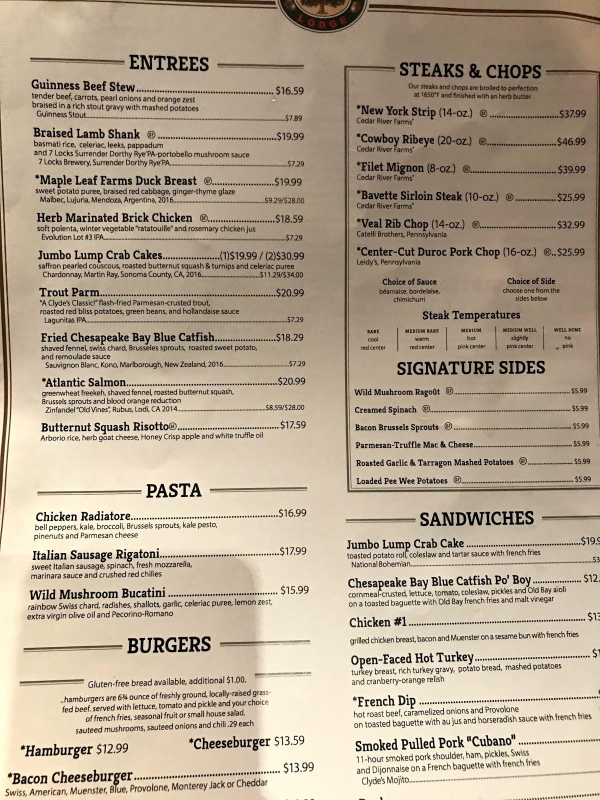 Menu at Clyde's Tower Oaks Lodge pub & bar, Rockville