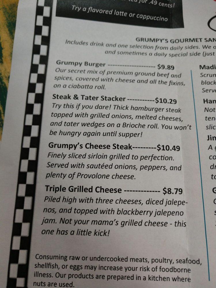 Menu at Grumpy's Diner on Main, LLC restaurant, Madison