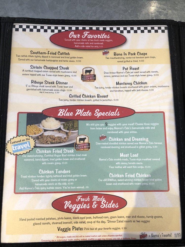 Menu at Norma's Cafe, Plano