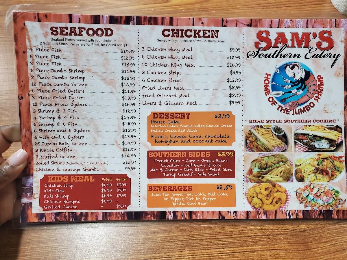 Menu at Sam's Southern Eatery restaurant, Shreveport, Greenwood Rd