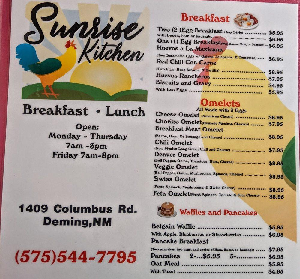 Menu at Sunrise Kitchen restaurant, Deming