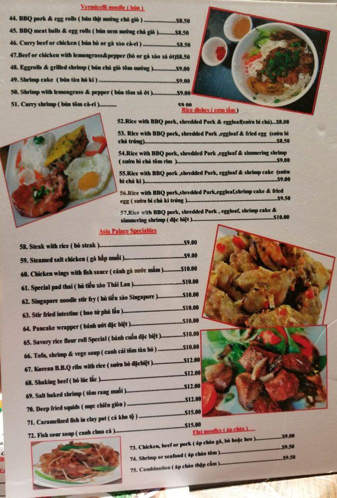Menu at Asian Palace restaurant, West Valley City, 3500 S