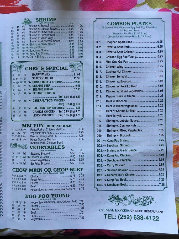 Carta del restaurante Chinese Express, New Bern