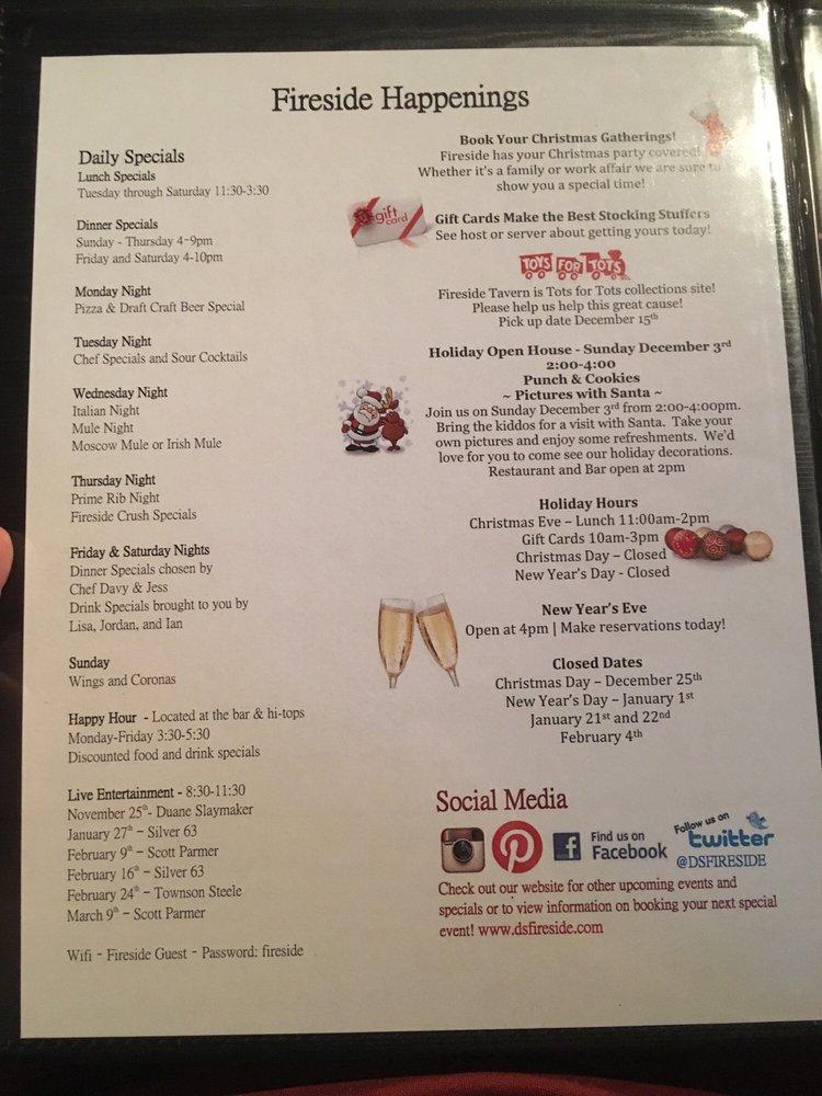 Menu at Fireside Tavern pub & bar, Strasburg, Historic Dr