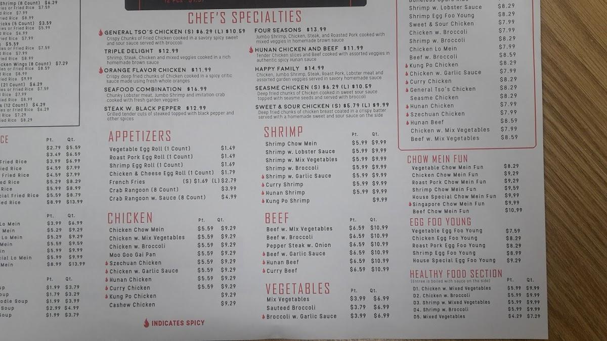 Carta de First Taste Chinese Restaurant, Burlington