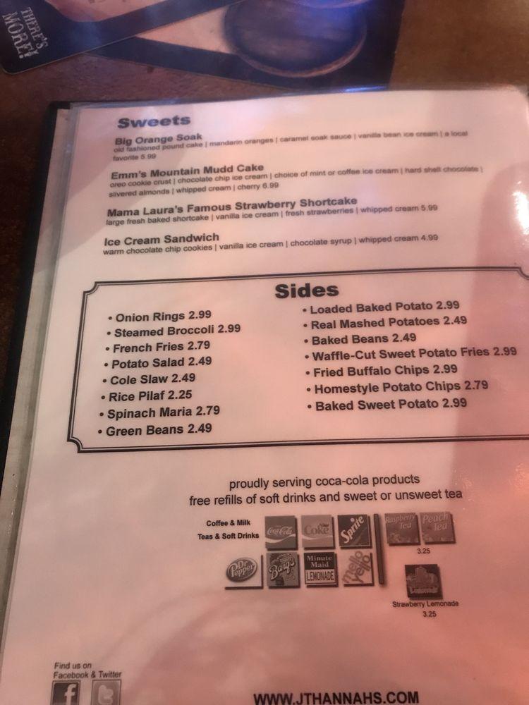 Menu at JT Hannah's Kitchen pub & bar, Pigeon Forge
