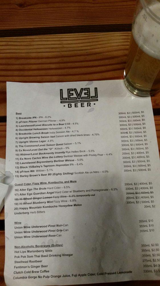 Menu at Level Beer pub & bar, Portland, NE 148th Ave