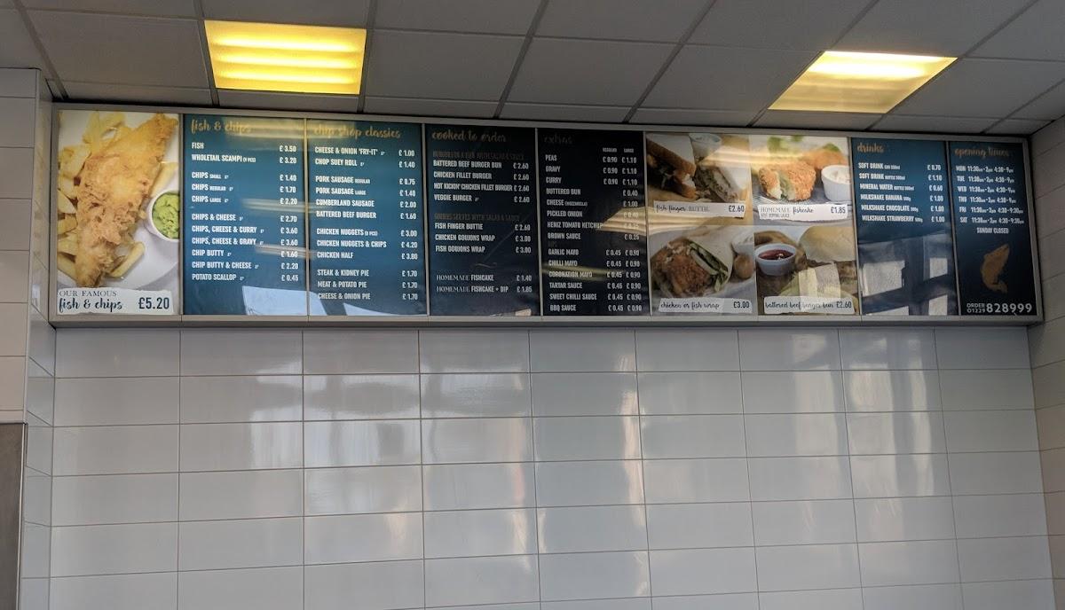 Menu at Olympic fast food, Barrow-in-Furness