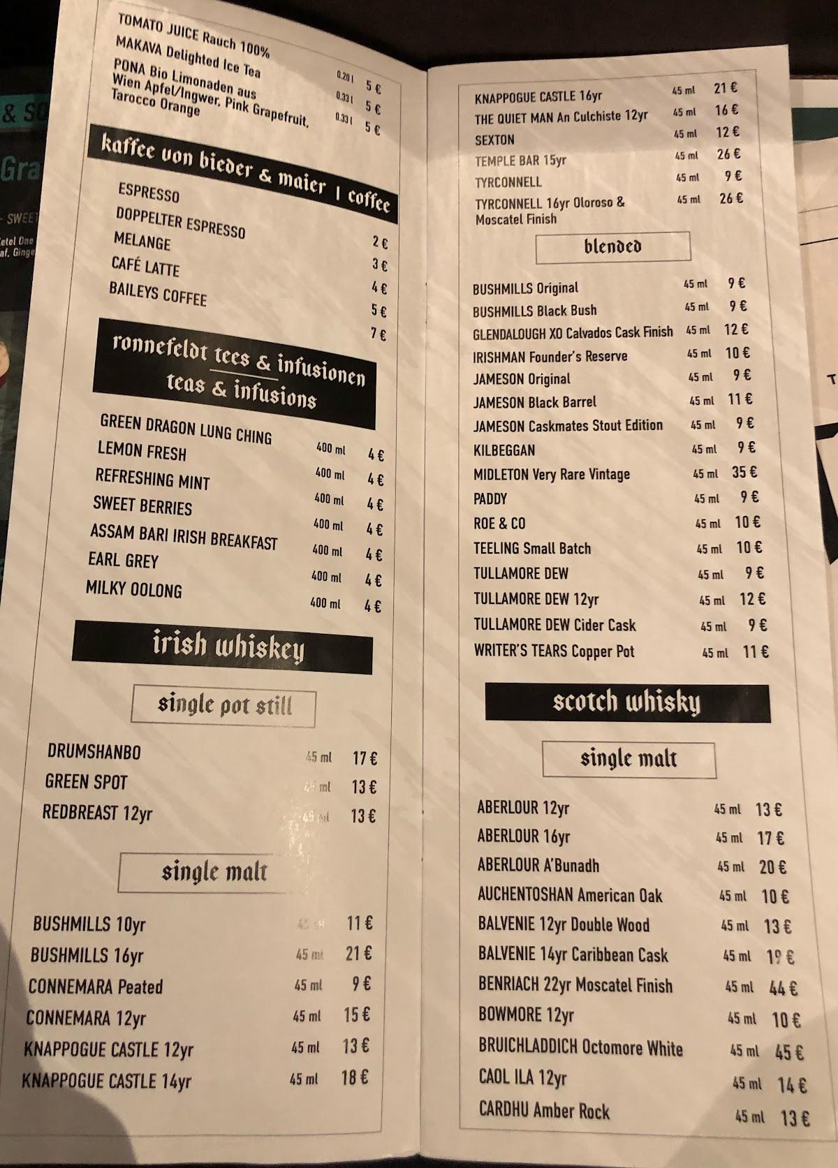 Menu at Trinity Irish Bar Vienna, Vienna