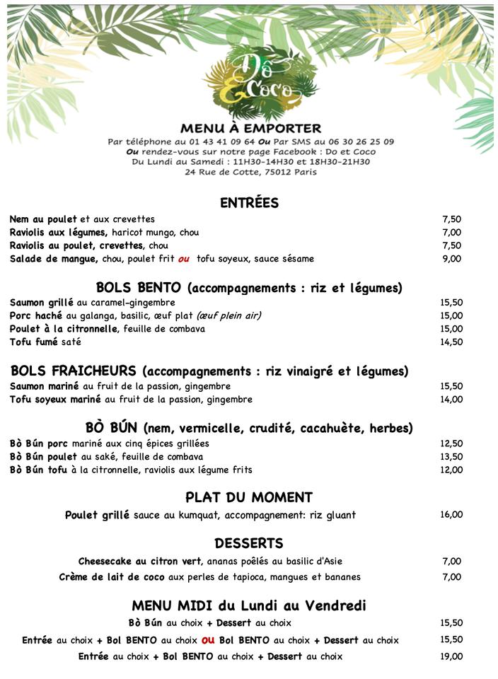 Menu au DO ET COCO restaurant, Paris