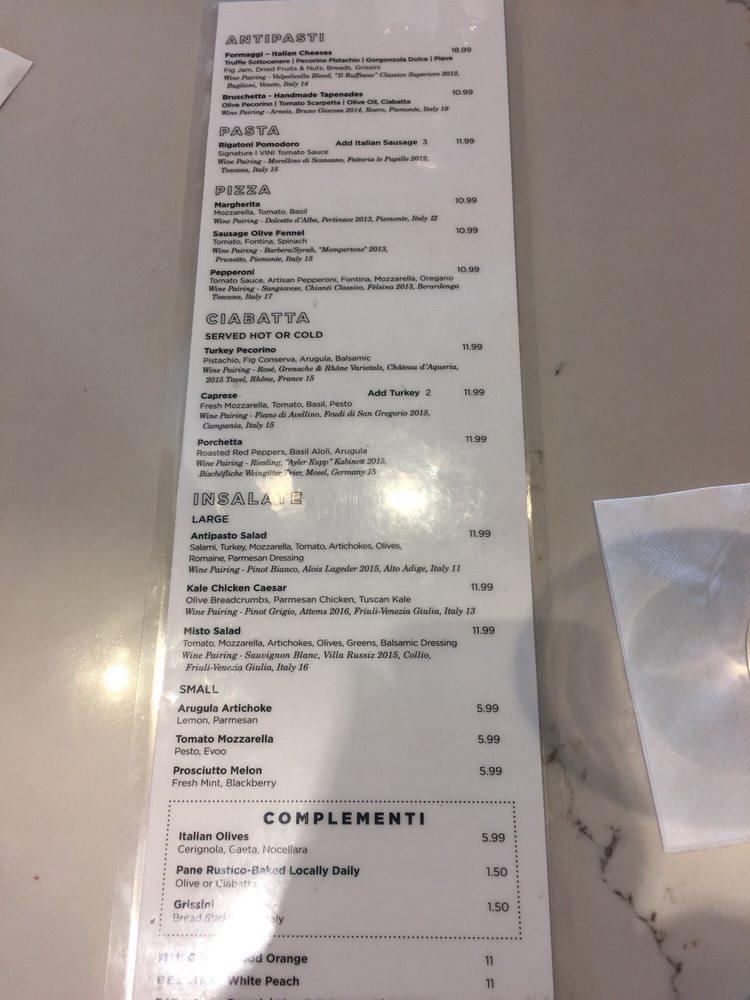 Menu at I Vini pub & bar, Austin, Presidential Blvd