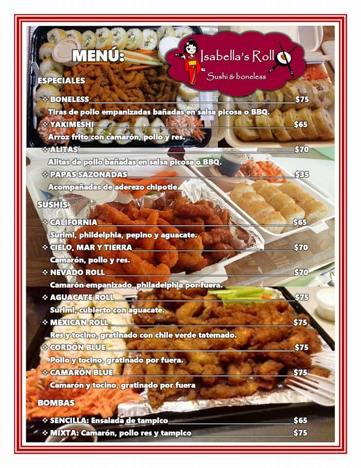 Menu at Isabella's Roll Sushi & Boneless restaurant, Empalme