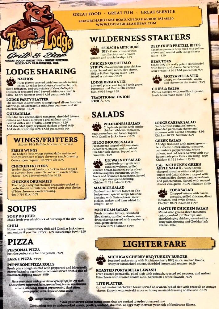 Menu at Lodge Grill & Bar, Keego Harbor