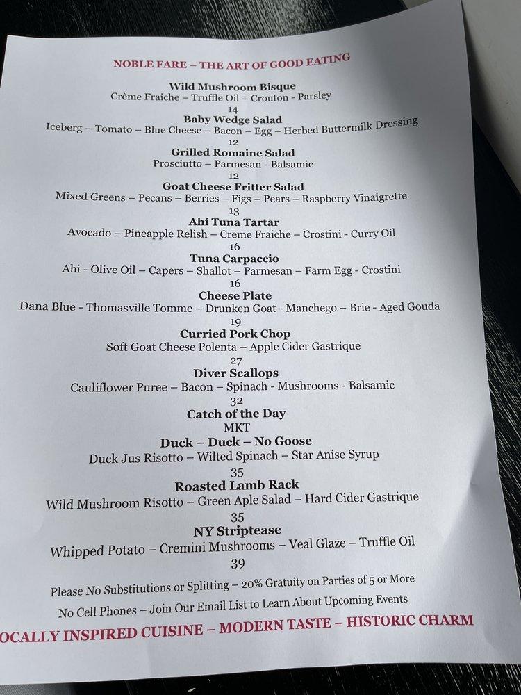 Menu at Noble Fare pub & bar, Savannah