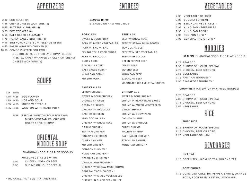 Menu at Pan Wok restaurant, Salt Lake City