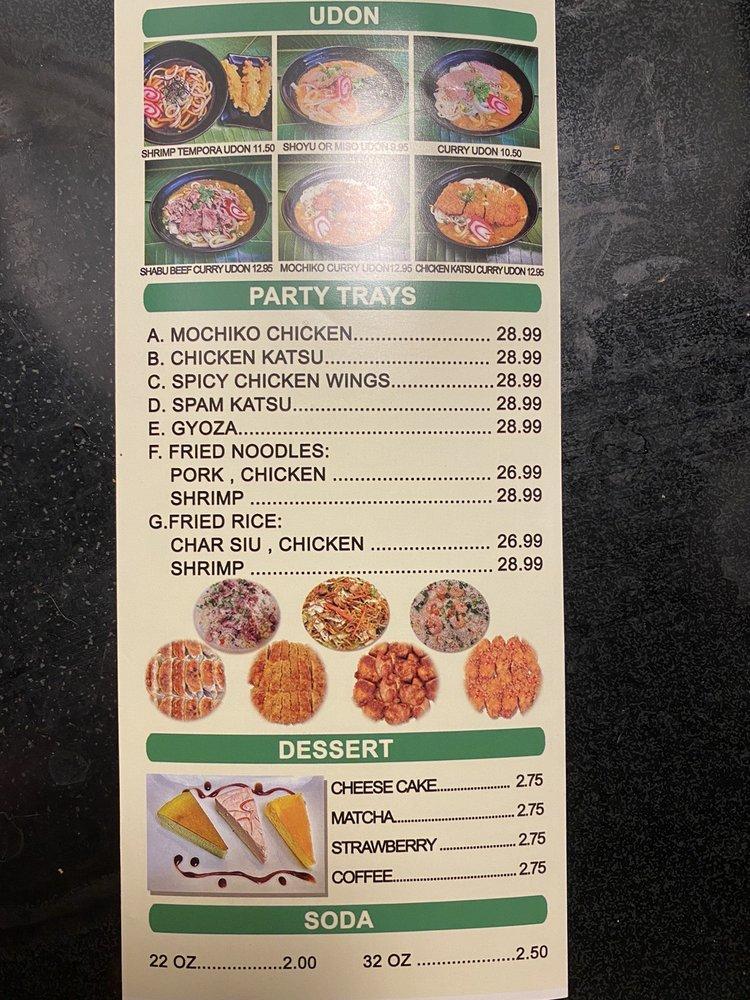 Menu at Sun Sun Ramen and Curry restaurant, Honolulu