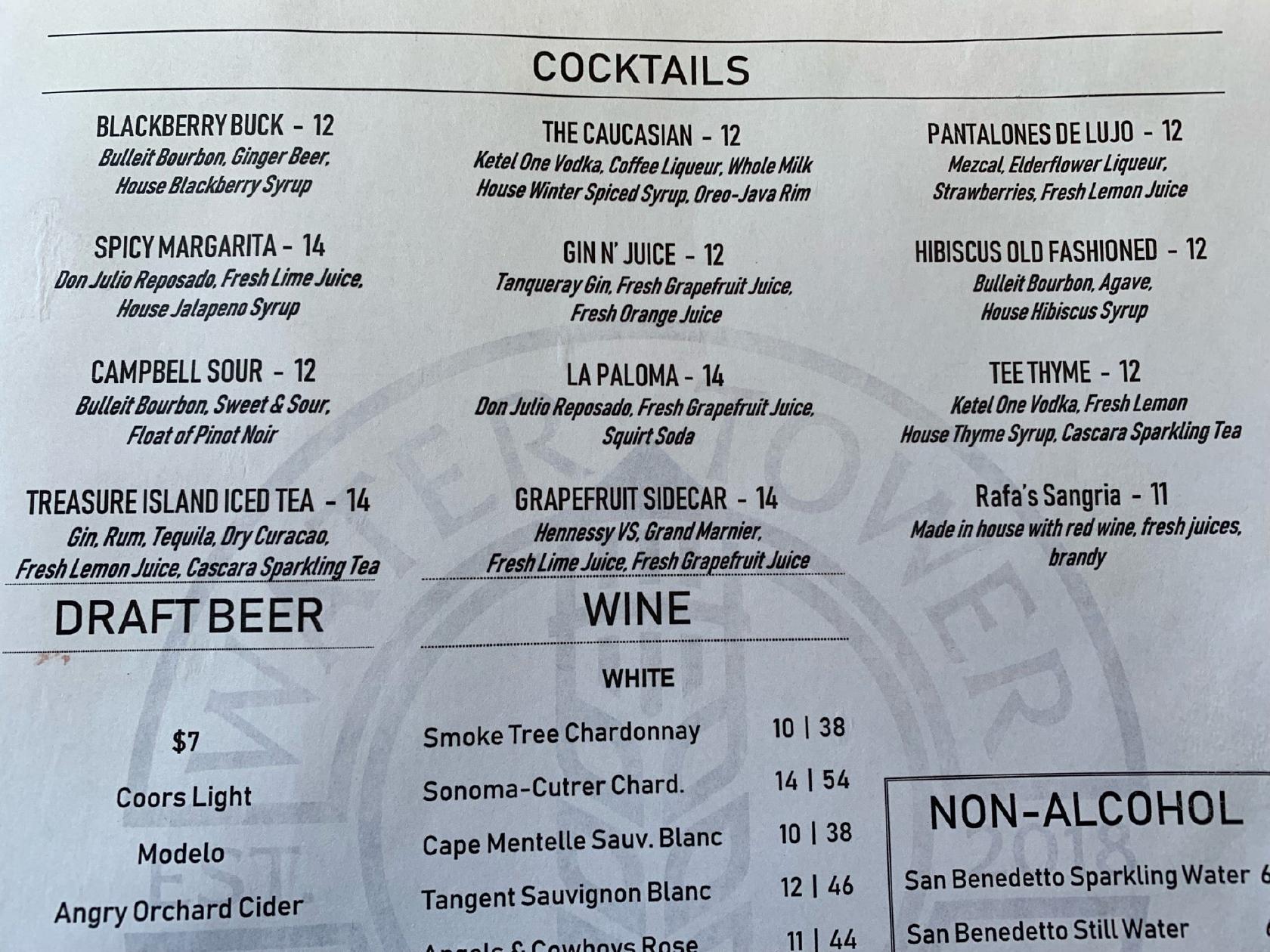 Menu at Water Tower Kitchen pub & bar, Campbell