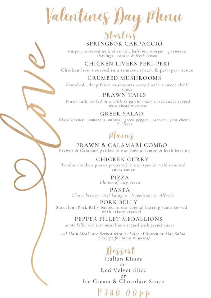 Menu at Franco’s restaurant, Vanderbijlpark, Frikkie Meyer Blvd