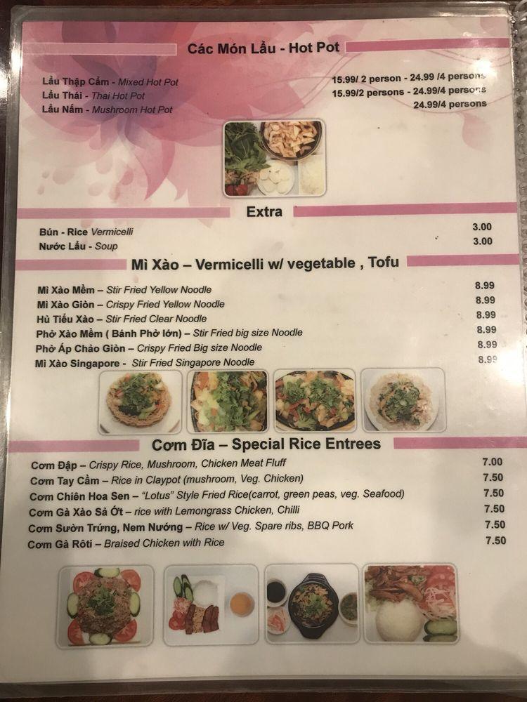 Menu at Hoa Sen restaurant, Garden Grove