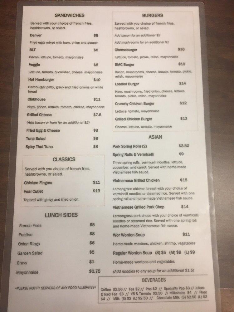Menu at John's Breakfast & Lunch restaurant, Calgary