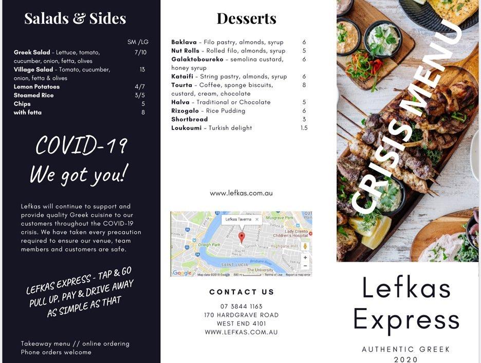 Menu at Lefkas Taverna restaurant, West End