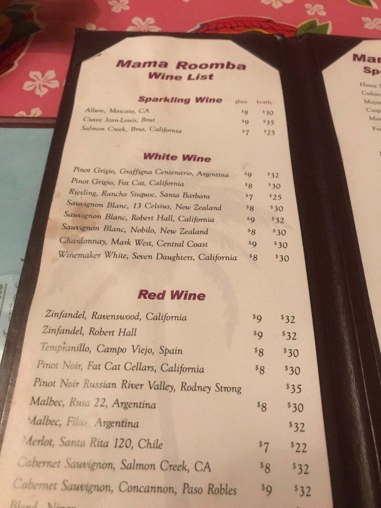 Menu at Mama Roomba pub & bar, Bakersfield