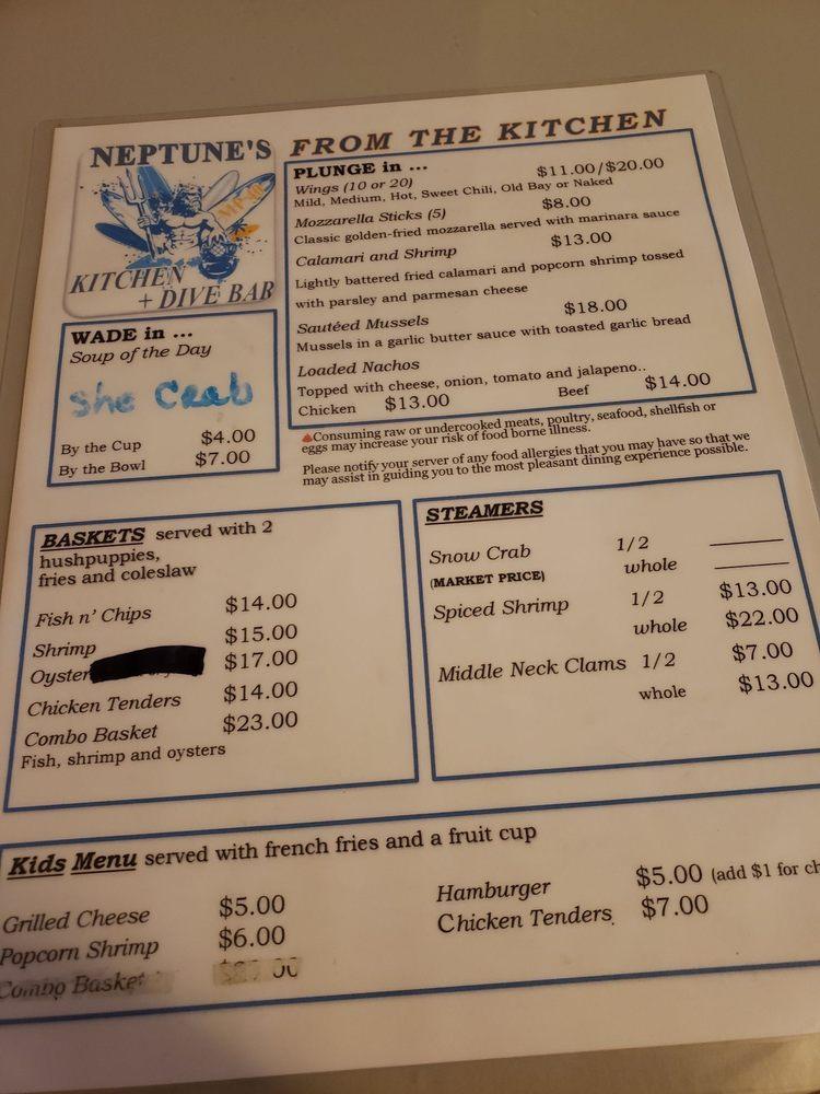 Menu at Neptunes Kitchen and Dive Bar, Rodanthe