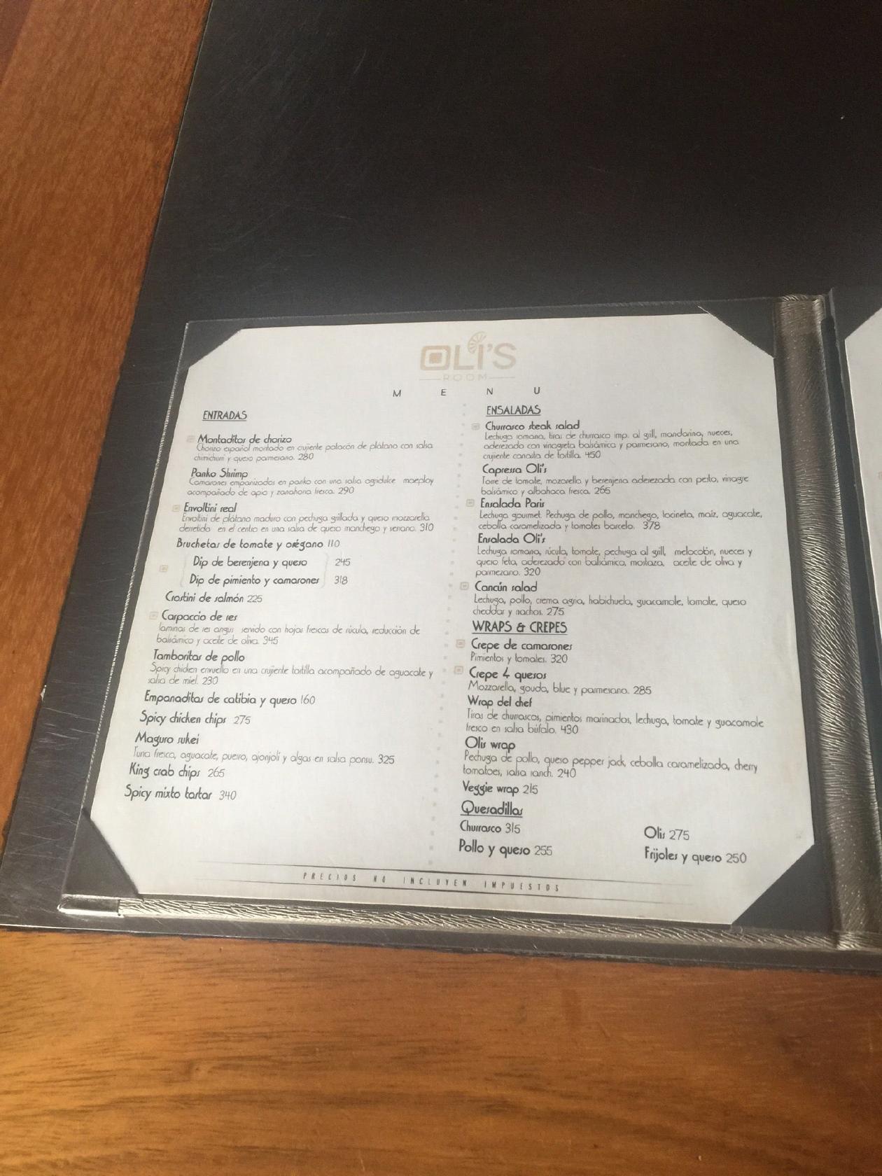 Menu at Oli's Room restaurant, Santiago De Los Caballeros, Av. Benito ...