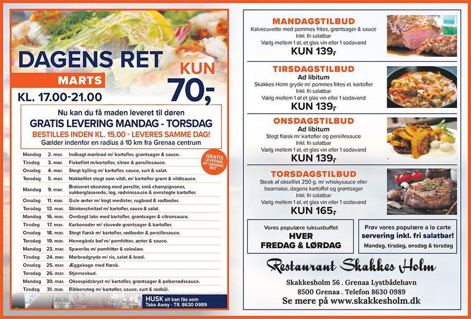 Menu at Restaurent Skakkes Holm Aps restaurant, Grenaa, Skakkes Holm 56