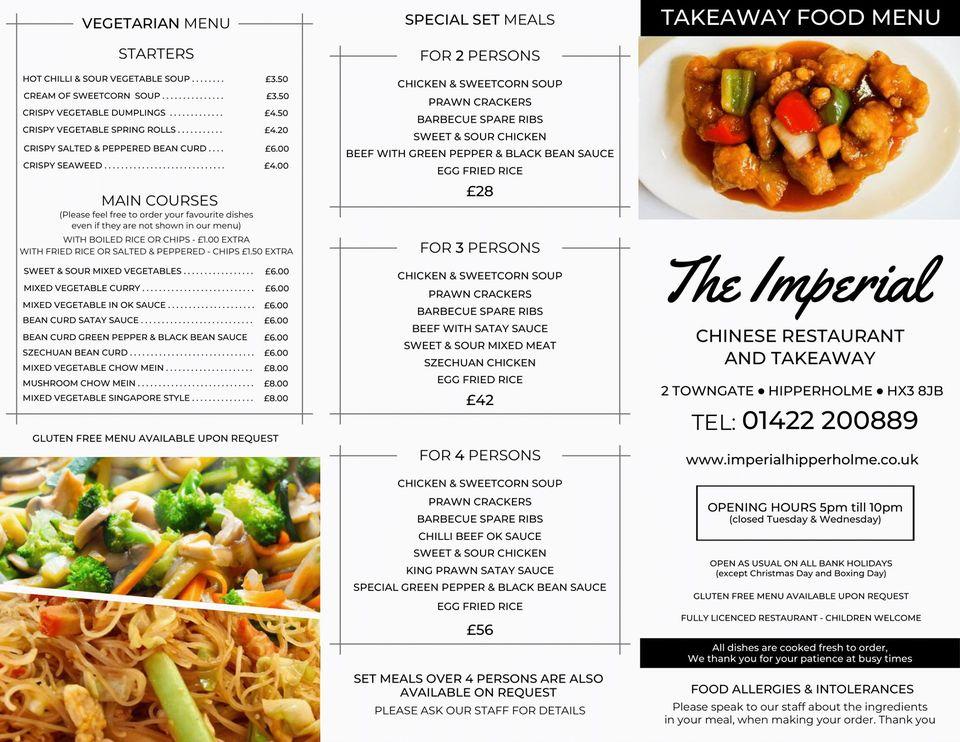 Menu at Imperial Chinese Restaurant, Hipperholme