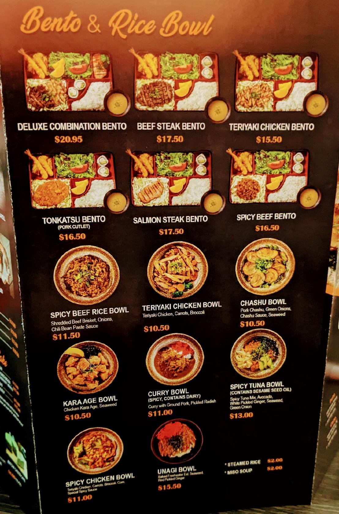 Menu at Yoshiharu Ramen restaurant, La Mirada