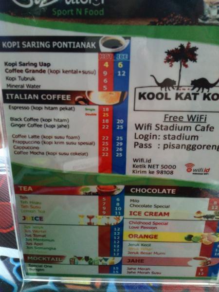 Menu at Stadium Sport Cafe, Pontianak