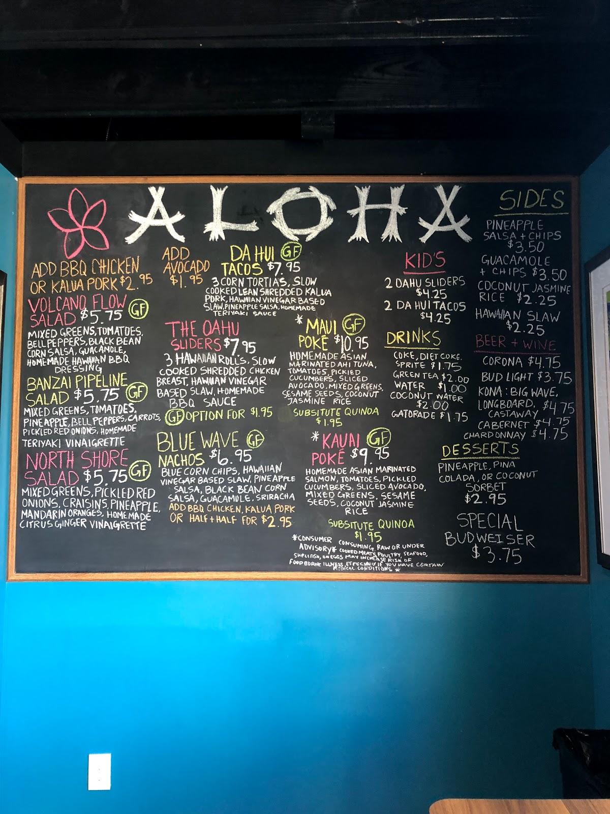 Menu at Aloha Ansley Hawaiian Fusion Restaurant, Dunedin, 1737 Main St