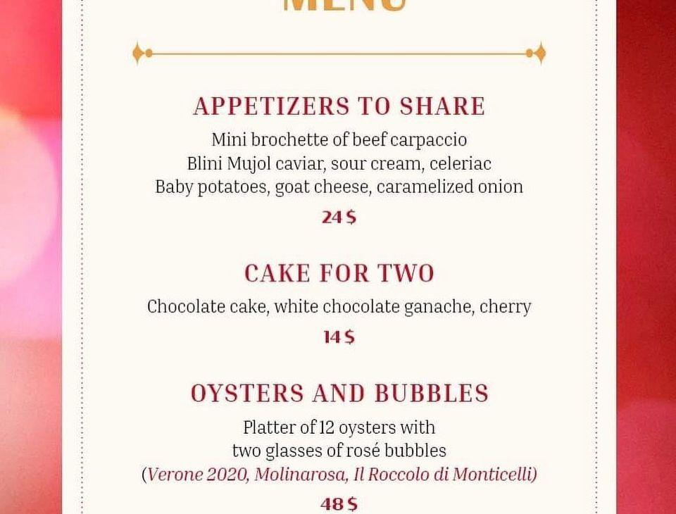 Menu au Le Bar Darling, Montréal