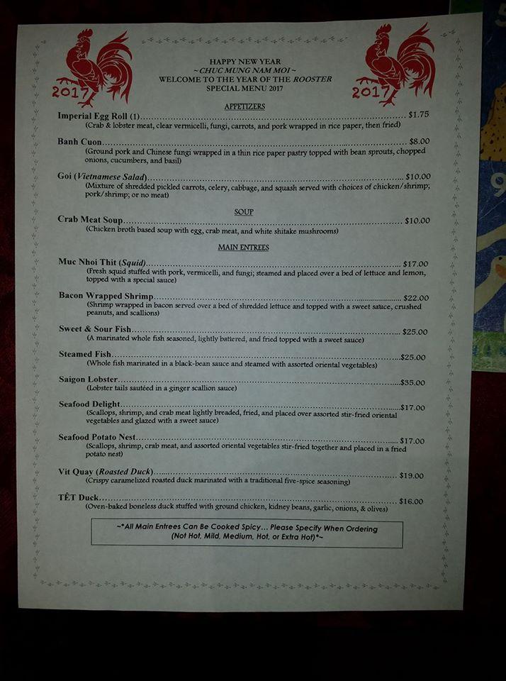 Menu at Lotus Vietnamese Restaurant, Memphis