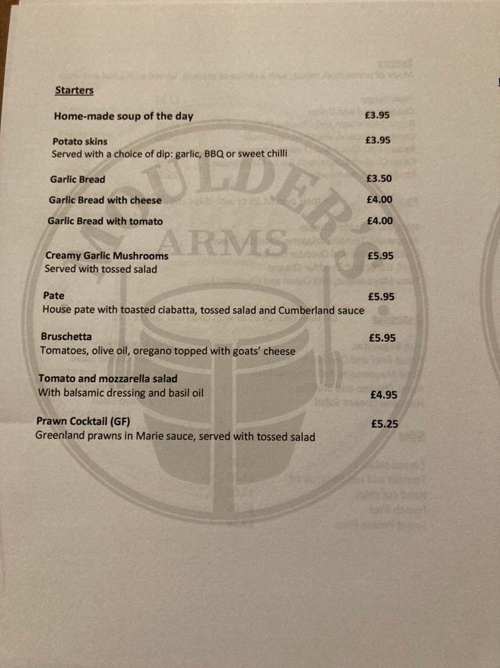 Menu at The Moulders Arms pub & bar, Birtley