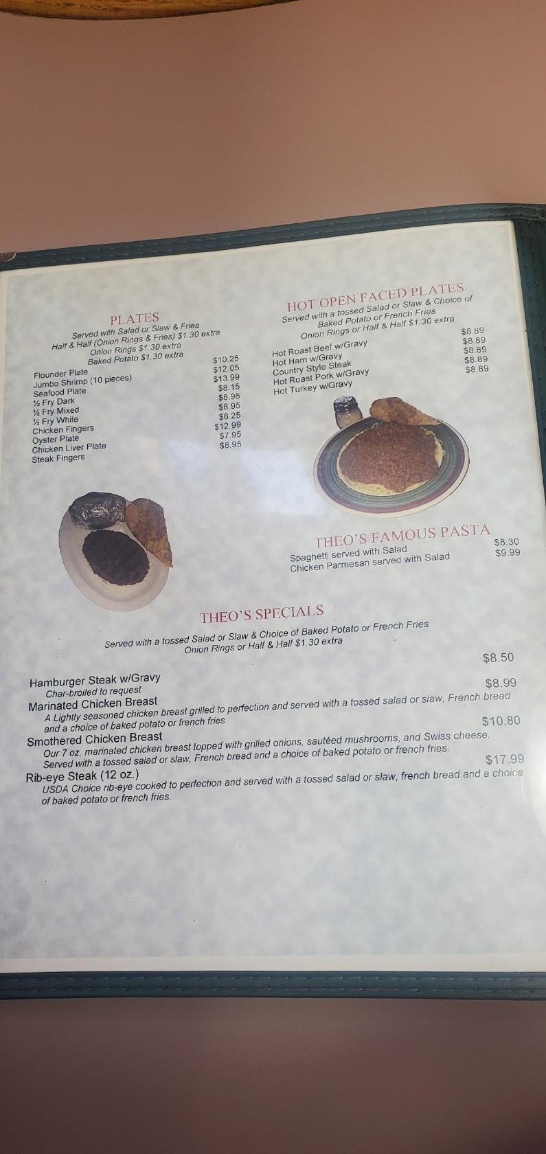 Menu at Theo's Family Restaurant, Greer, SC-101