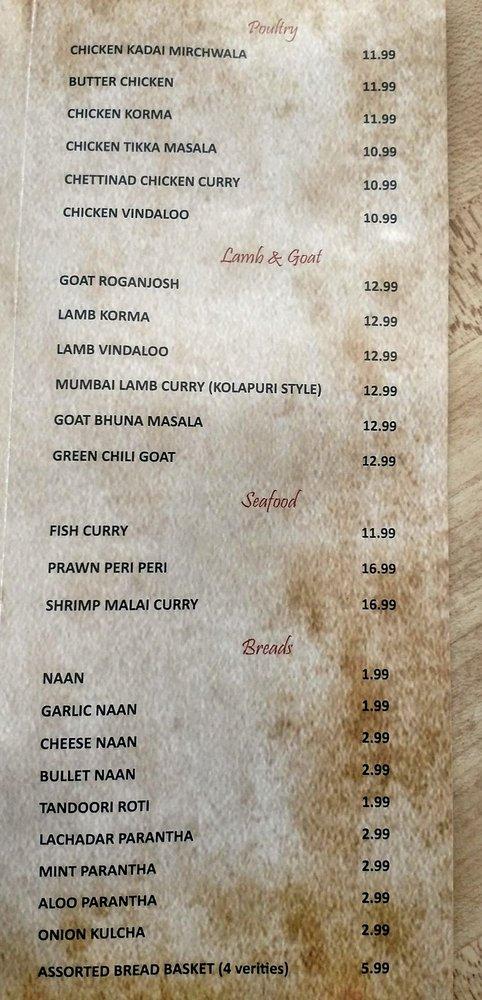 Menu at Awadh India Restaurant, Columbus