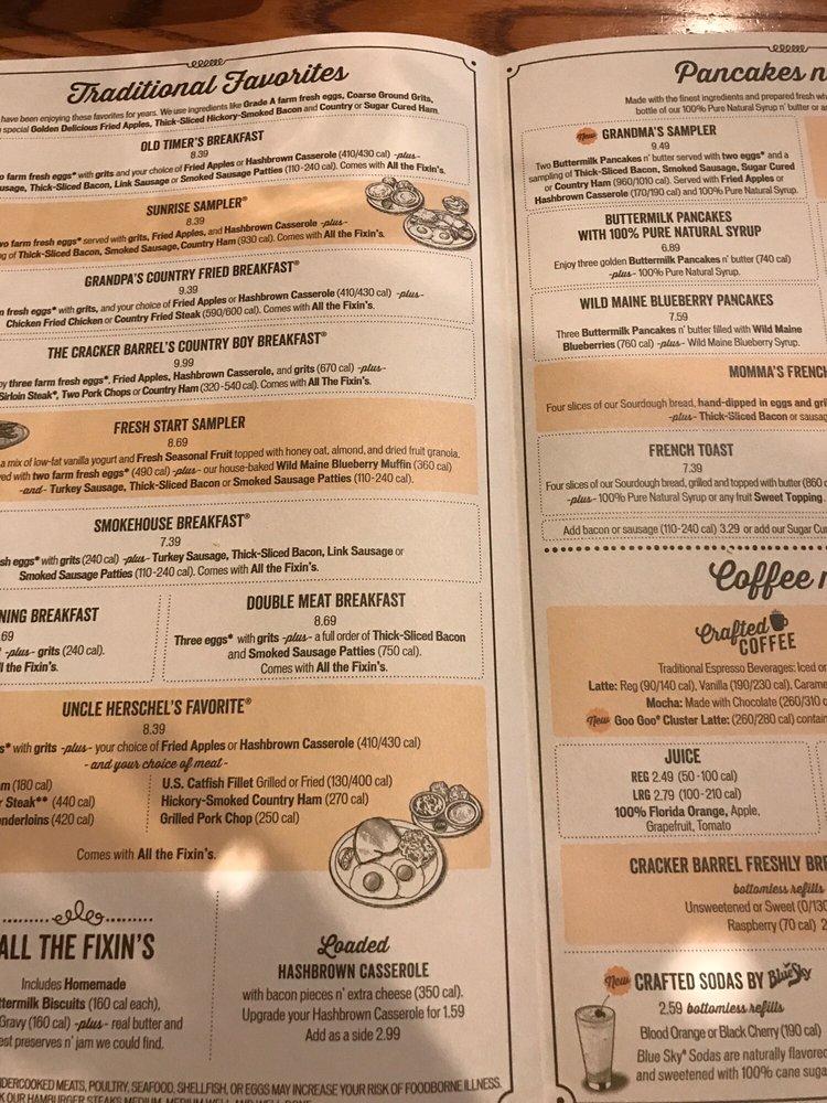 Menu at Cracker Barrel Old Country Store, Dayton, 7171 Miller Ln