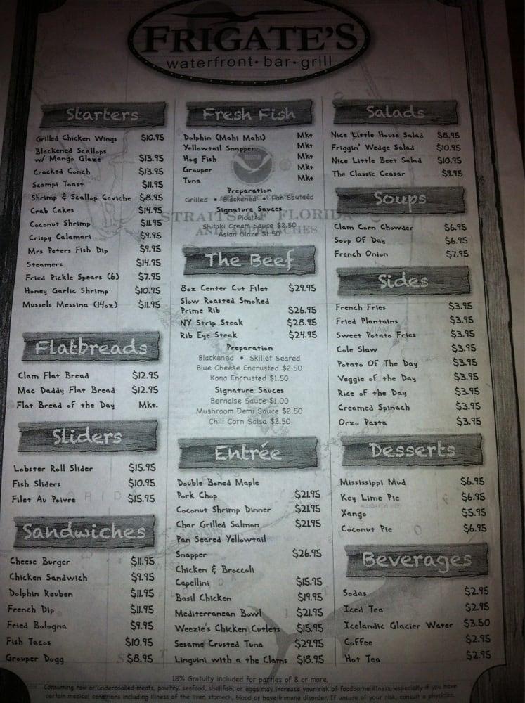 Menu at Frigate's Waterfront Bar & Grill, North Palm Beach